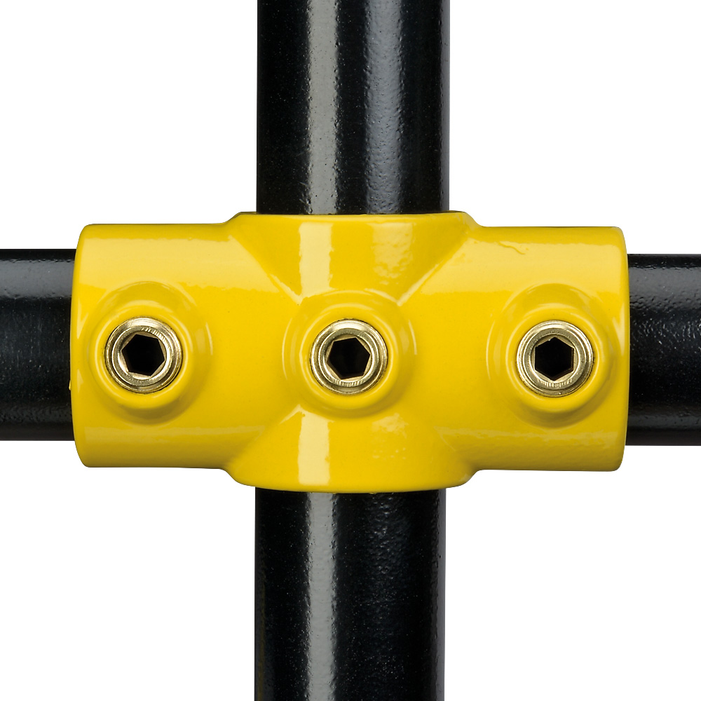 119D Yellow - 4 Way Middle Rail Cross - Allen Key Tube Clamp