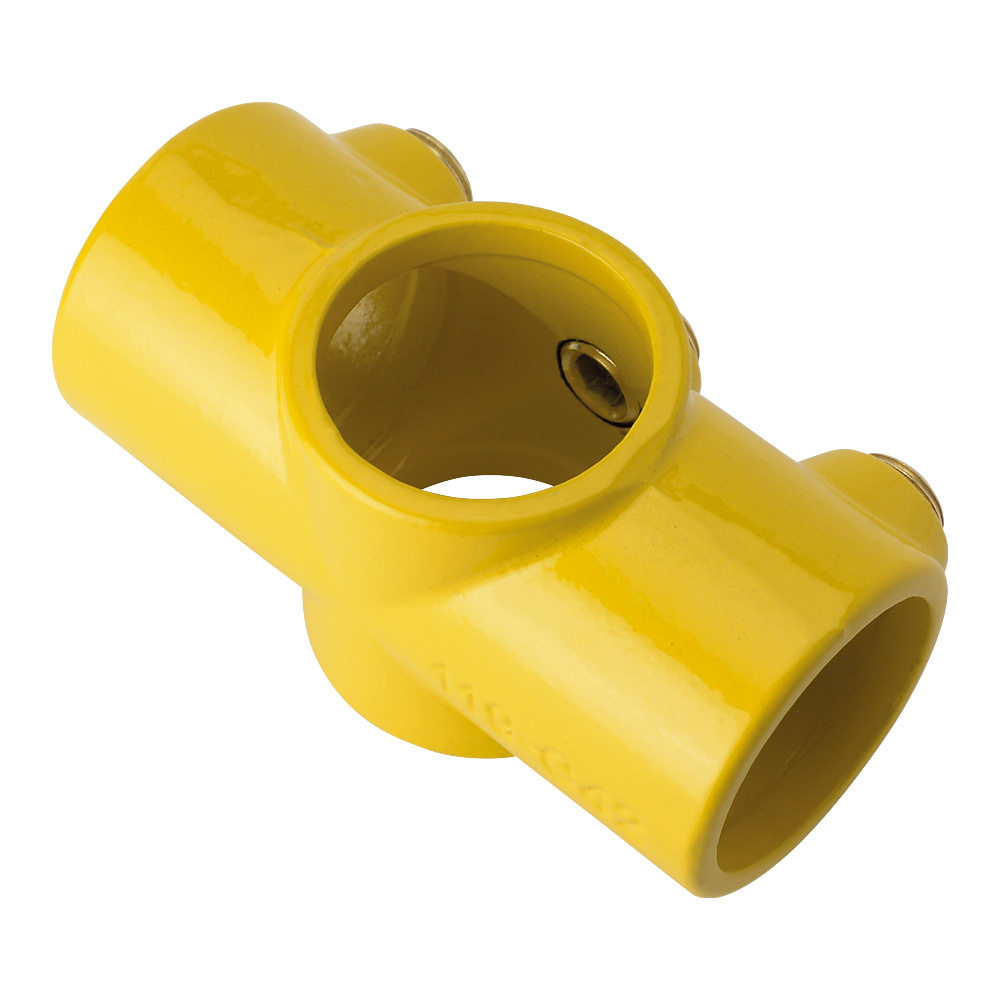 119D Yellow - 4 Way Middle Rail Cross - Allen Key Tube Clamp